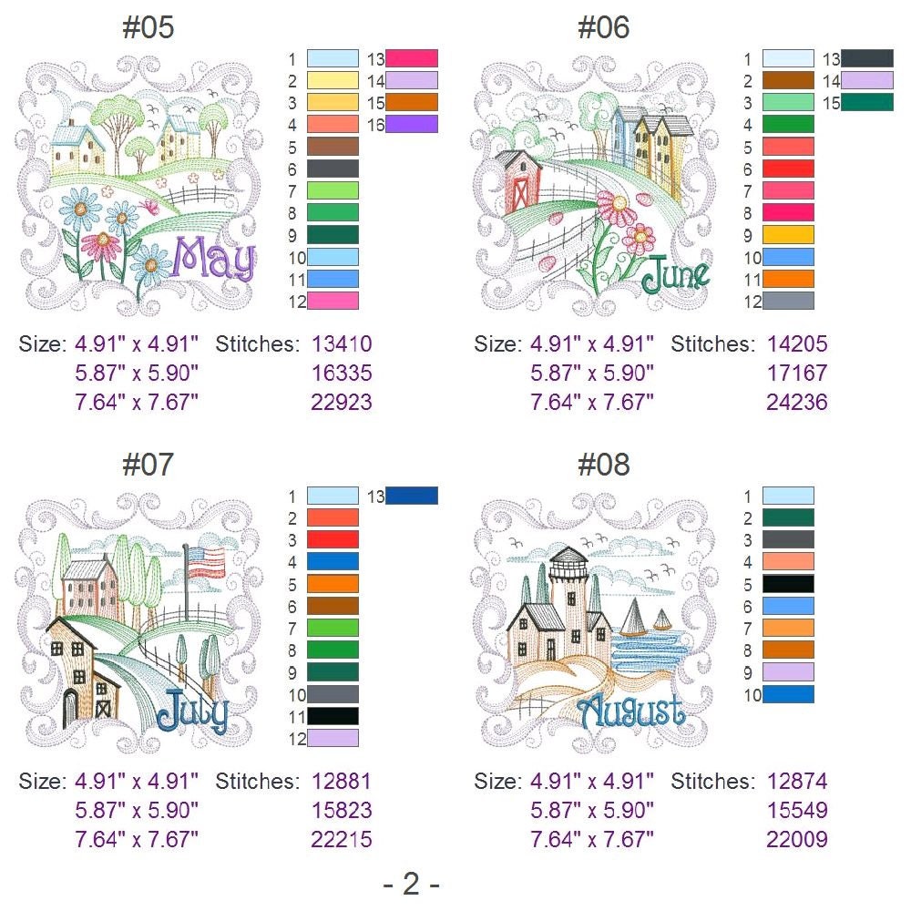 Months of the Year Blocks Machine Embroidery Designs Instant Download ...