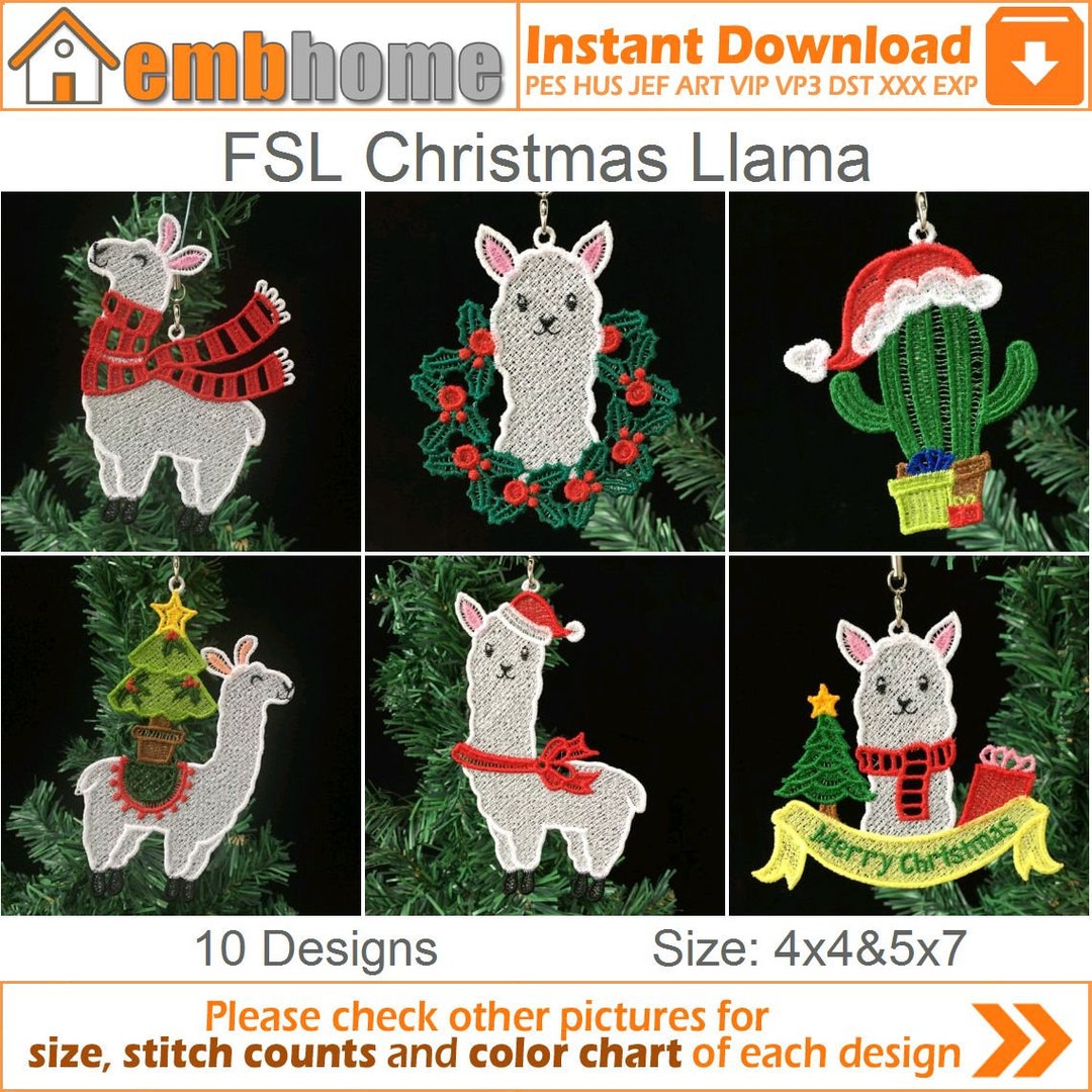 FSL Christmas Llama Free Standing Lace Machine Embroidery Designs ...