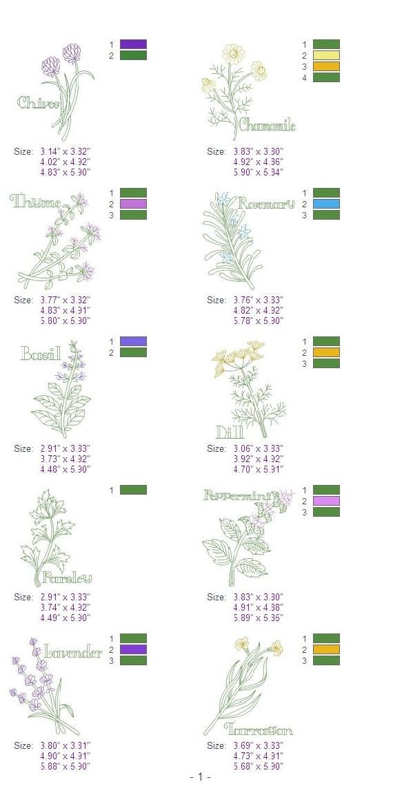 Kitchen Herbs Machine Embroidery Designs Instant Download 4x4 hoop 10 ...