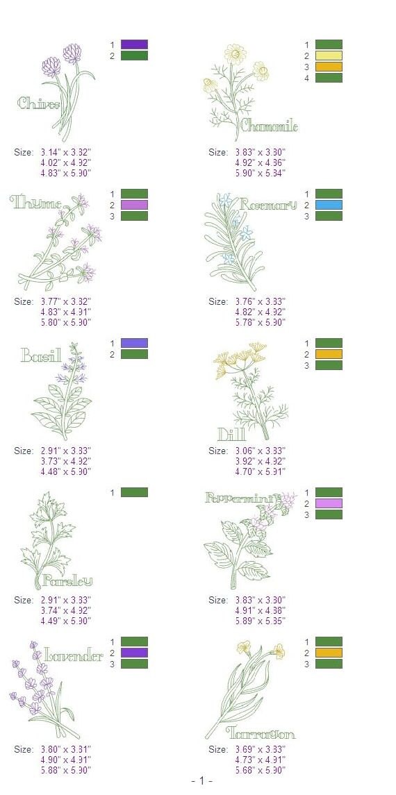 Vintage Kitchen Herbs Machine Embroidery Designs Instant - Etsy
