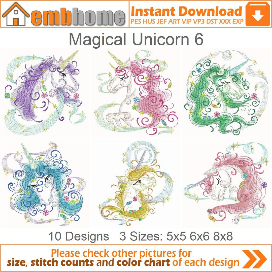 Magical Unicorn Machine Embroidery Designs Pack Instant Download 5x5 ...