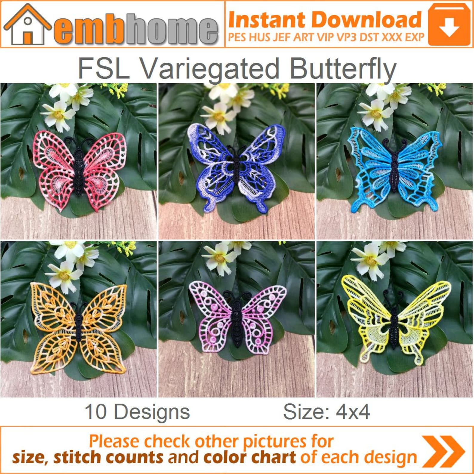 FSL Variegated Butterfly Free Standing Lace Ornament Machine Embroidery ...