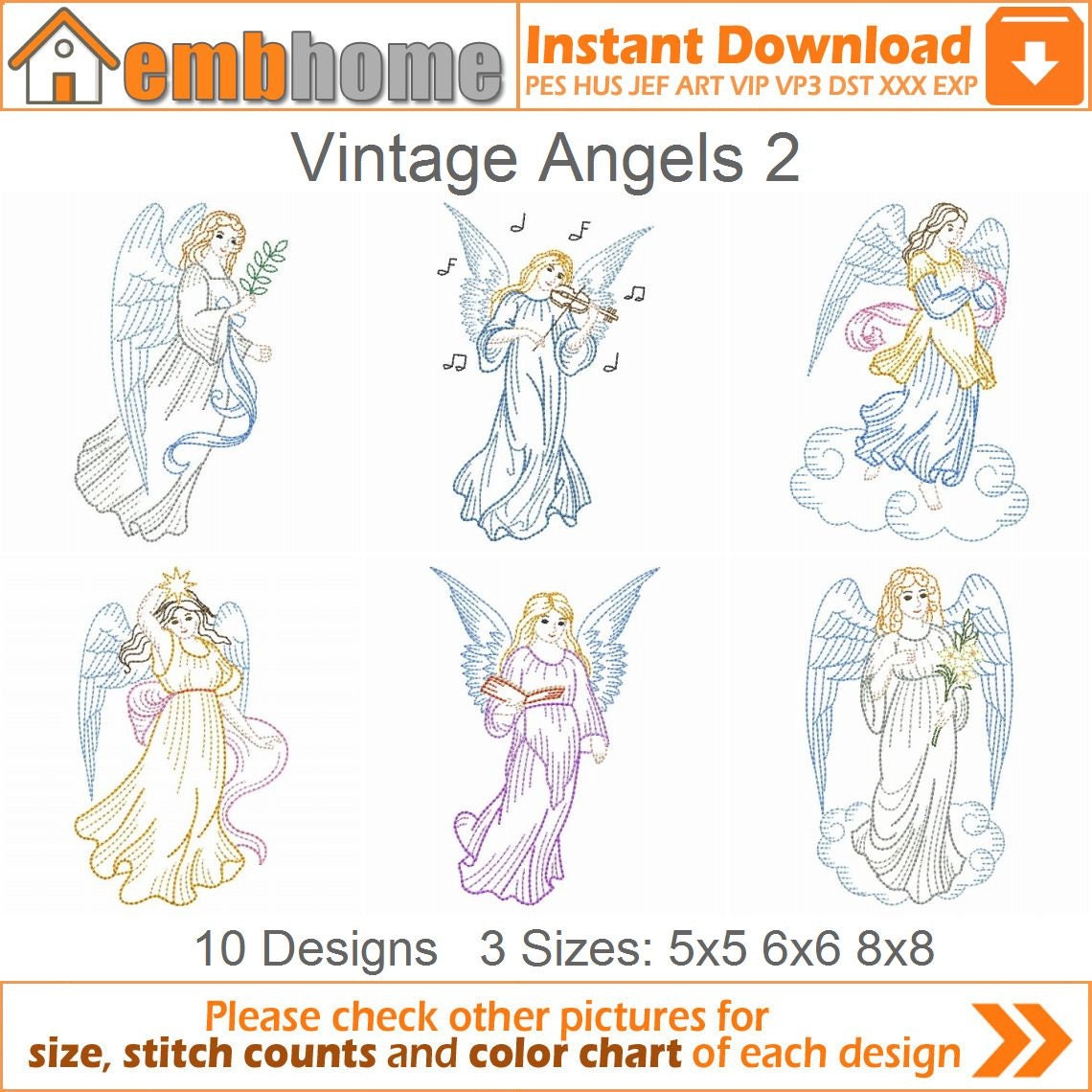 Vintage Angels Machine Embroidery Designs Pack Instant Download 5x5 6x6 ...