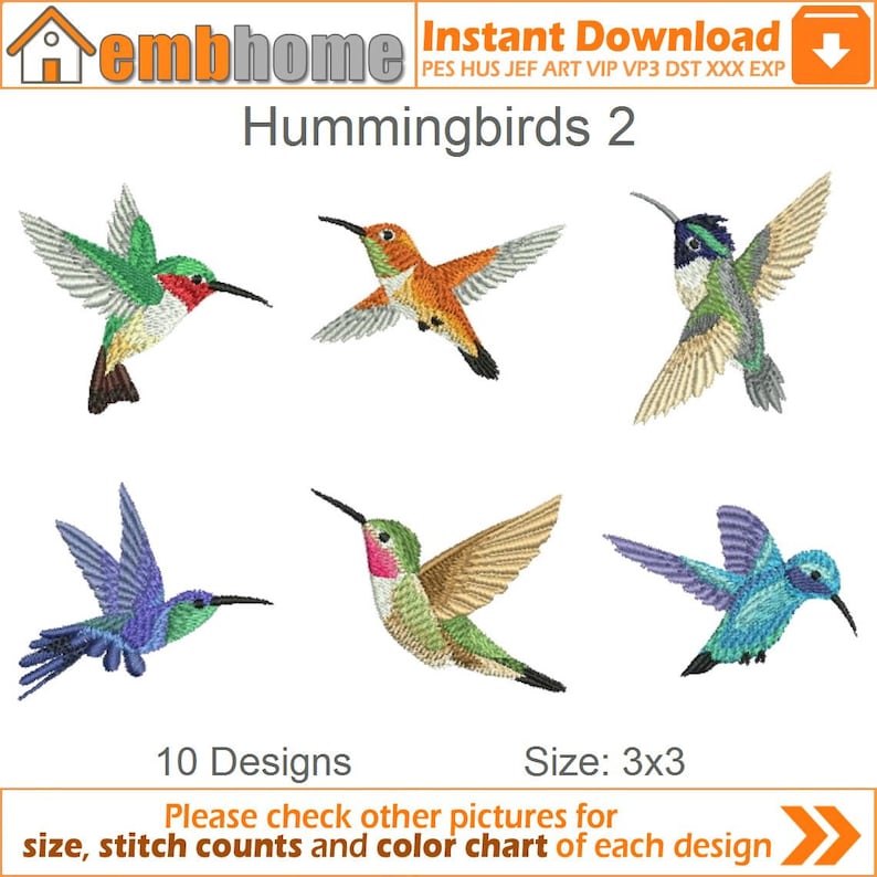 Hummingbirds Machine Embroidery Designs Pack Instant Download 3x3 Hoop ...