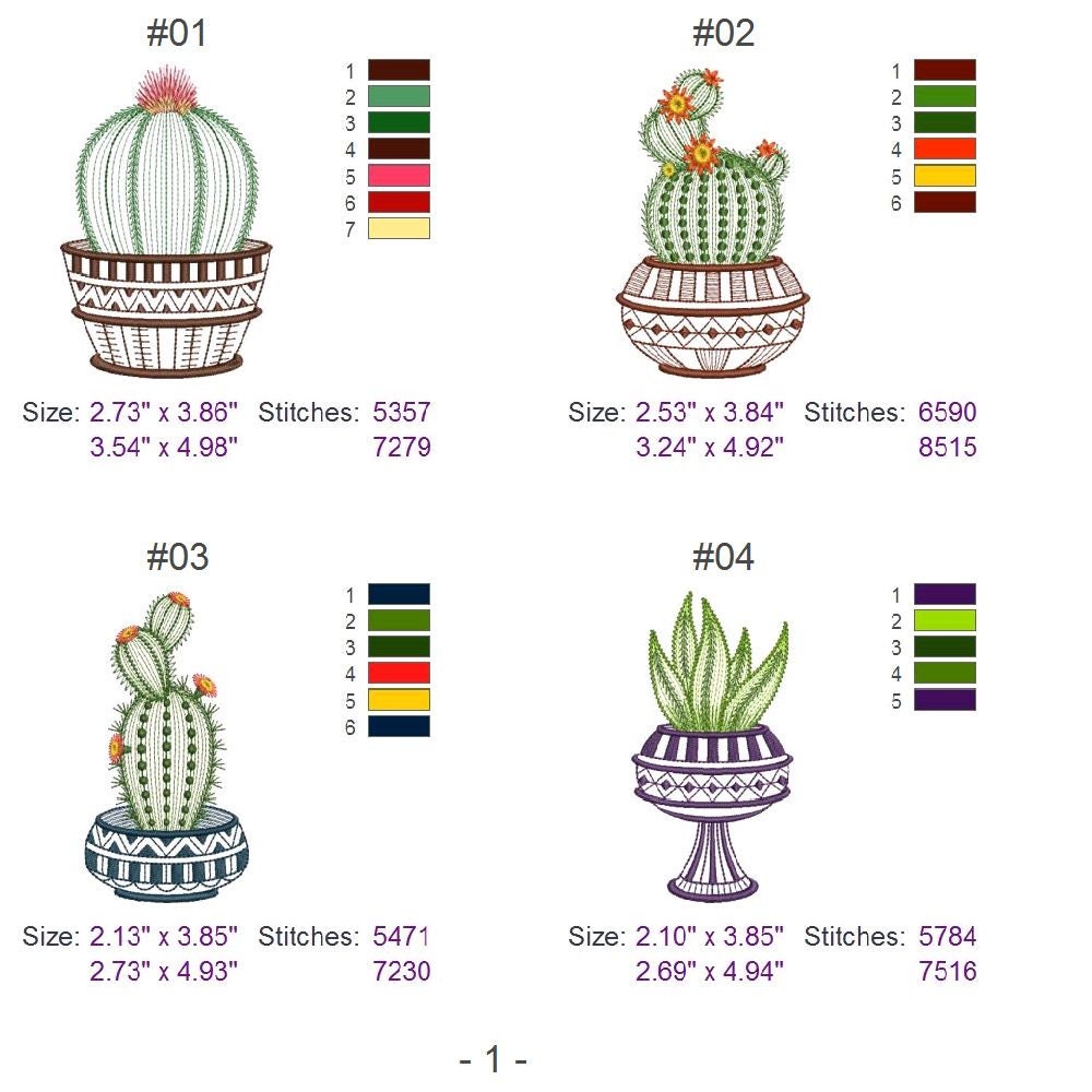 Basket Cactus Machine Embroidery Designs Instant Download 4x4 - Etsy