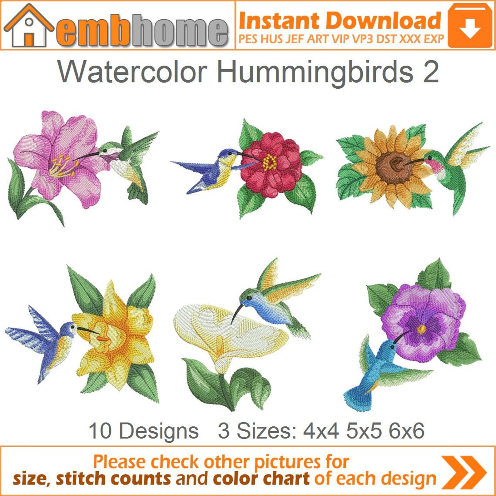 Watercolor Hummingbirds Machine Embroidery Designs Instant - Etsy