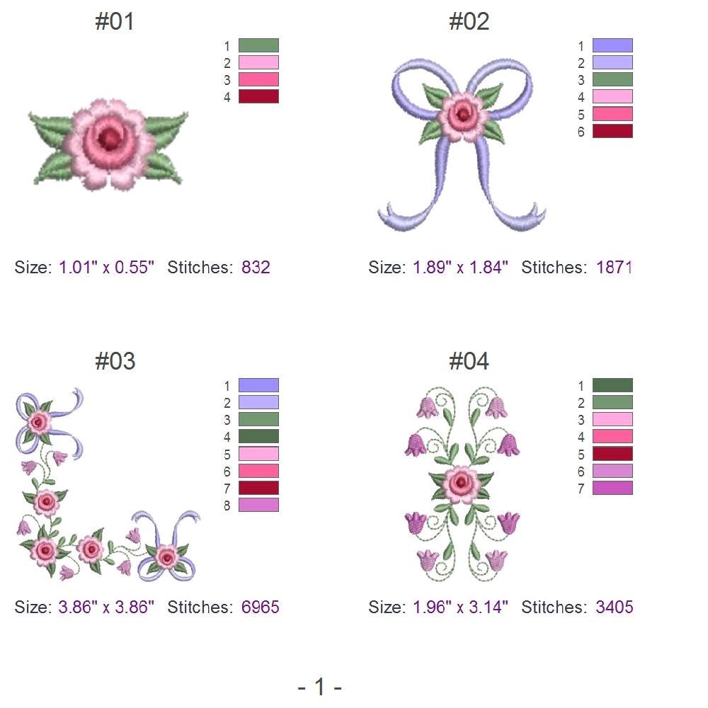 Pearl Roses Floral Machine Embroidery Designs Pack Instant - Etsy