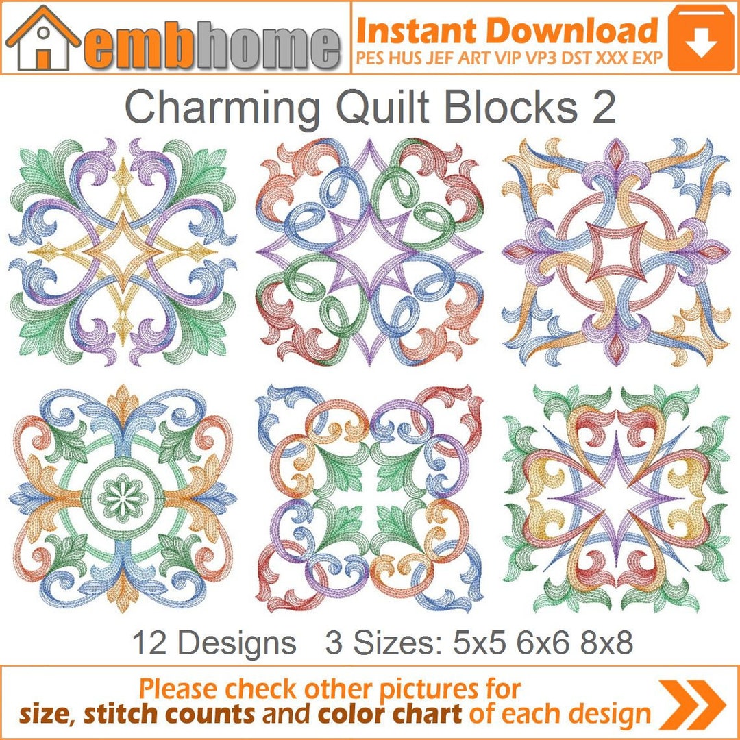 Charming Quilt Blocks Machine Embroidery Designs Pack Instant Download ...