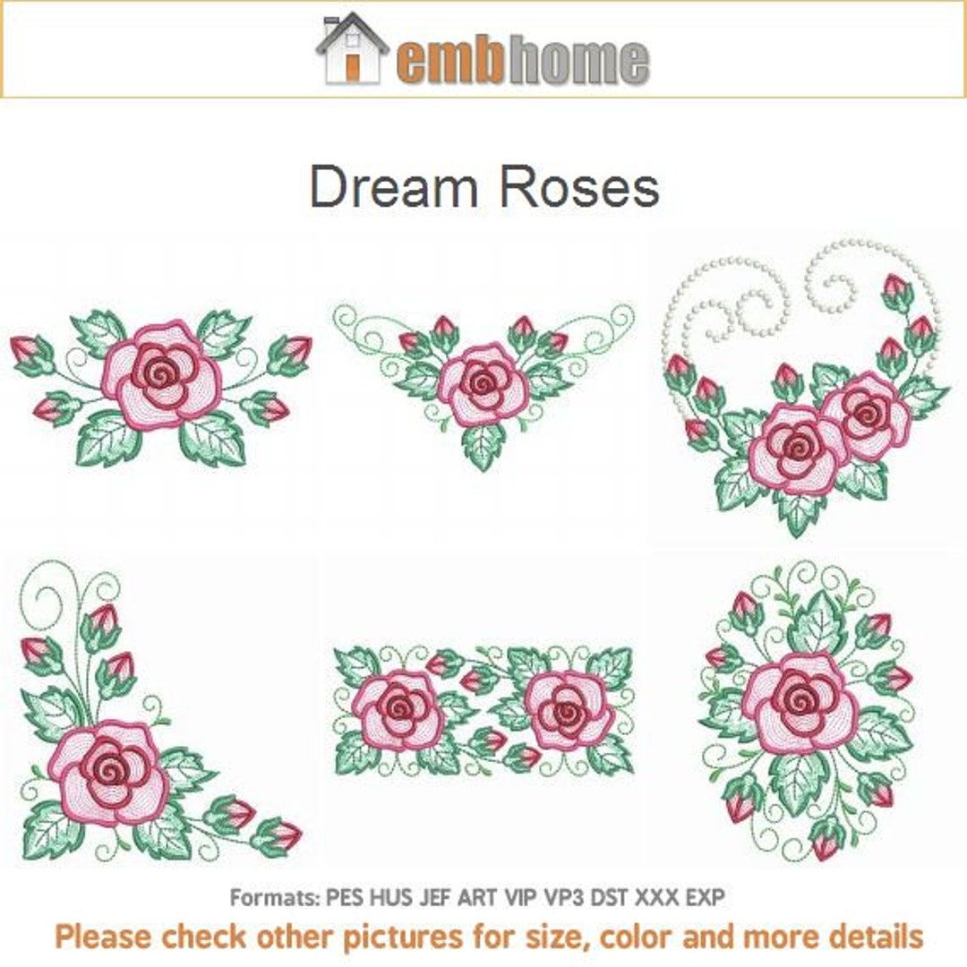 Dream Roses Machine Embroidery Designs Pack Instant Download 4x4 5x5 ...