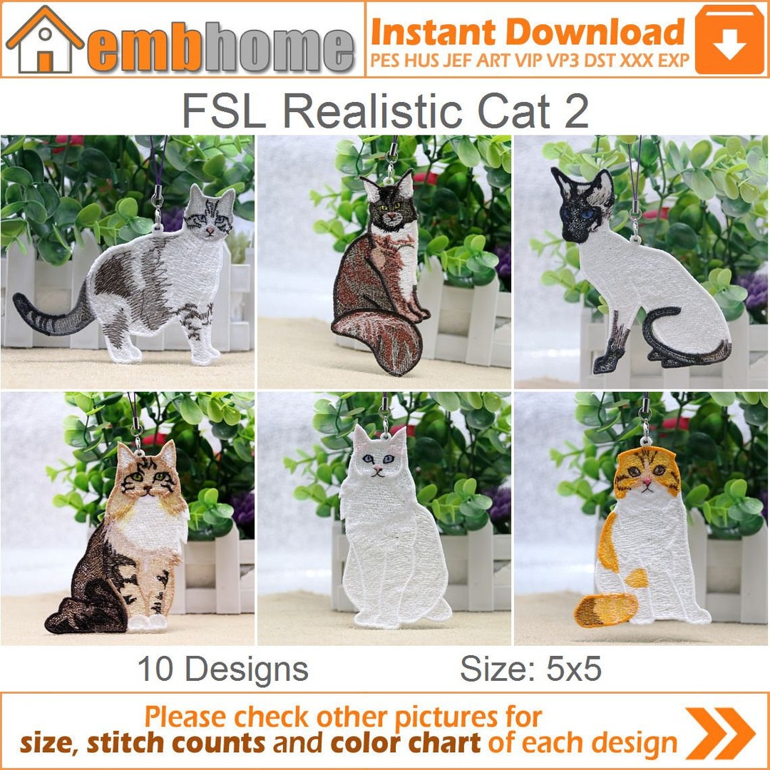 FSL Realistic Cat Free Standing Lace Machine Embroidery Designs Instant Download 5x5 Hoop 10 ...