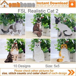 FSL Realistic Cat Free Standing Lace Machine Embroidery Designs Instant Download 5x5 Hoop 10 ...