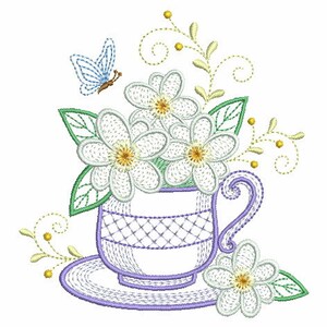 Teacup in Bloom Machine Embroidery Designs Pack Instant Download 4x4 ...
