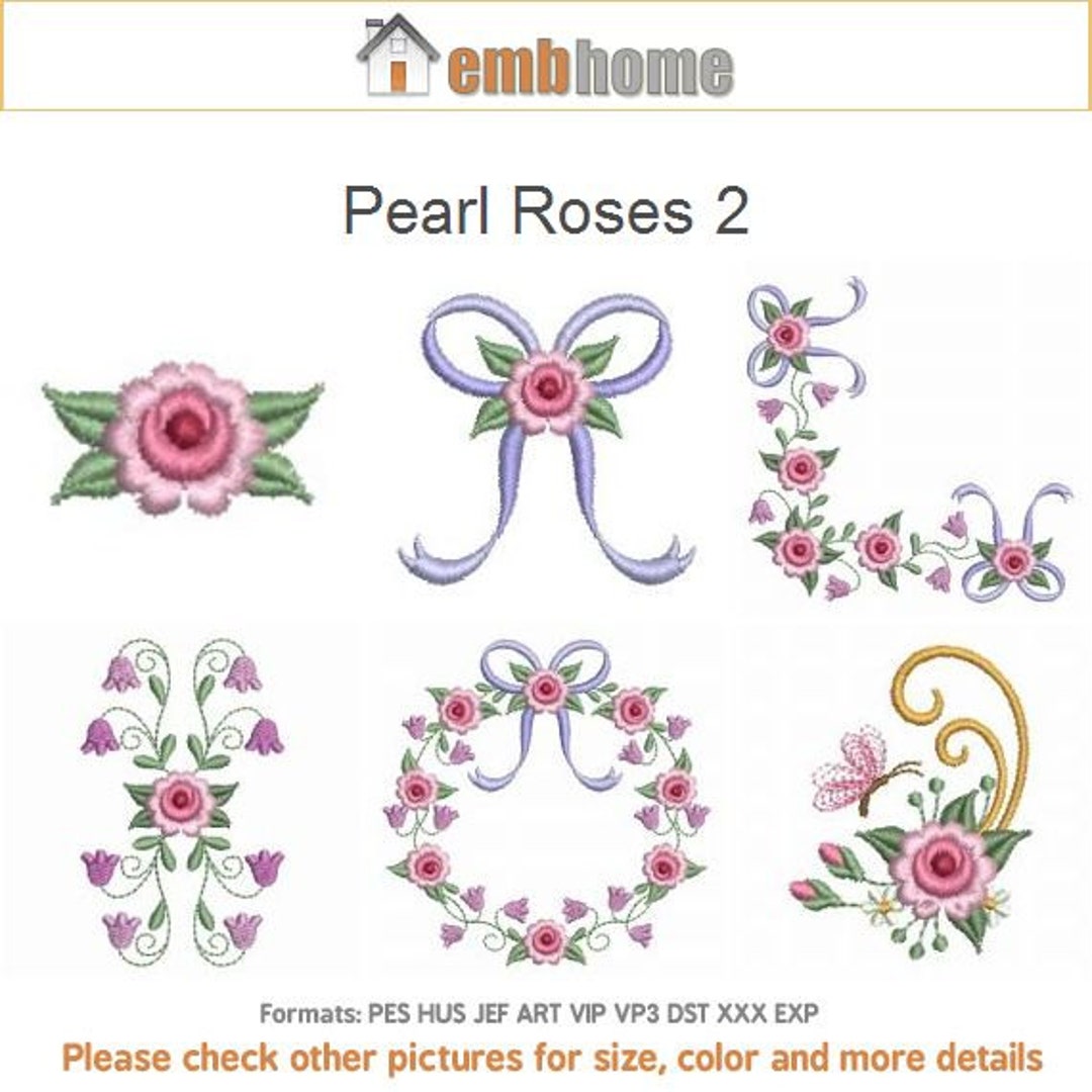Pearl Roses Floral Machine Embroidery Designs Pack Instant - Etsy