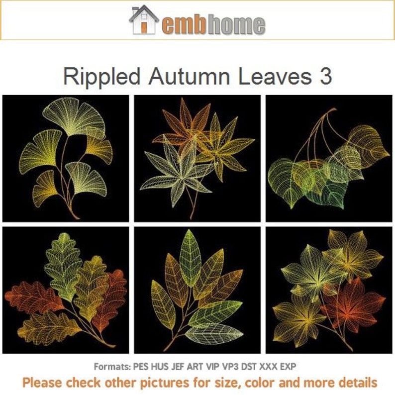 Rippled Autumn Leaves Machine Embroidery Designs Instant - Etsy