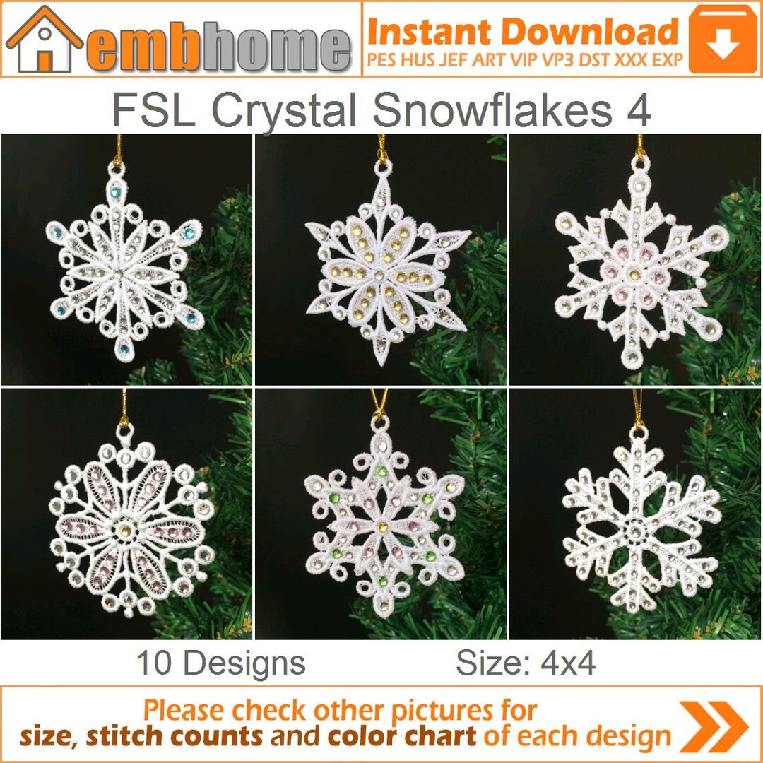 FSL Crystal Snowflakes Free Standing Lace Letters Machine Embroidery ...