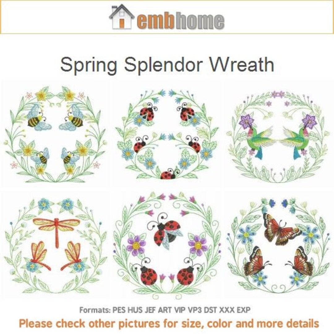 Spring Splendor Wreath Embroidery Designs Instant Download 5x5 6x6 Hoop ...