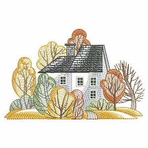Fall Cabin Scene Machine Embroidery Designs Pack Instant Download 4x4 ...
