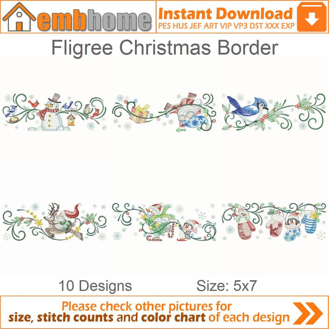 Fligree Christmas Border Machine Embroidery Designs Instant Download ...