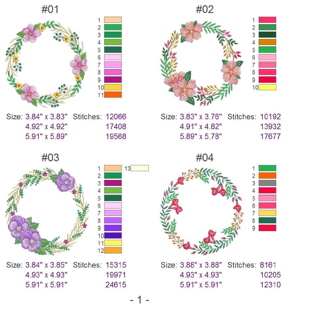 Floral Wreaths Machine Embroidery Designs Instant Download 4x4 - Etsy