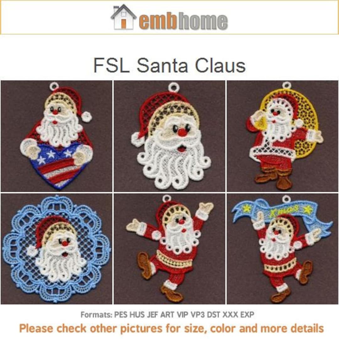 FSL Santa Claus - Free Standing Lace Machine Embroidery Designs Instant ...
