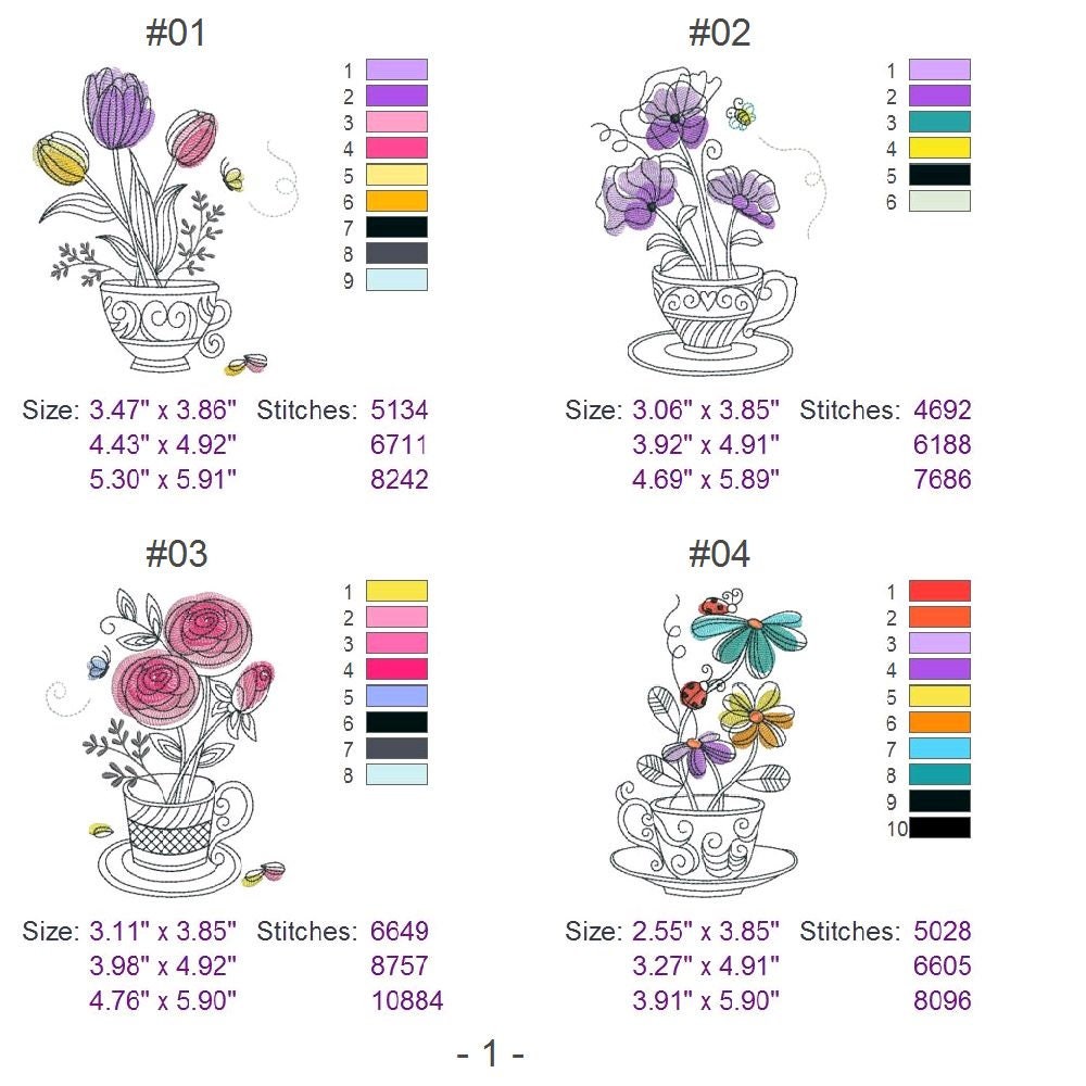 Sketched Teacup in Bloom Machine Embroidery Designs Instant - Etsy