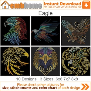 Eagle Machine Embroidery Designs Instant Download 6x6 7x7 8x8 Hoop 10 ...