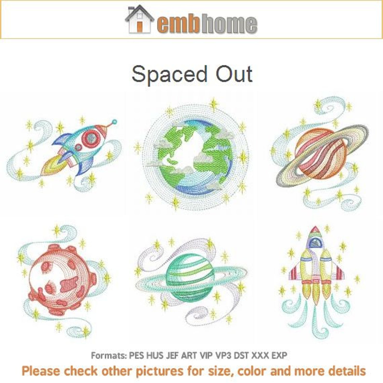 Spaced Out Machine Embroidery Designs Pack Instant Download - Etsy