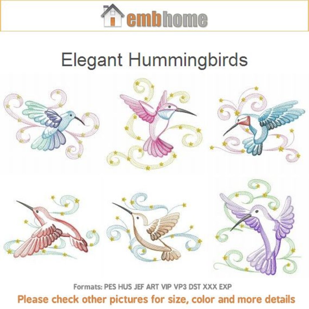 Elegant Hummingbirds Machine Embroidery Designs Instant Download 4x4 ...