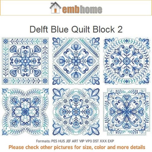 Delft Blue Quilt Block Machine Embroidery Designs Instant - Etsy