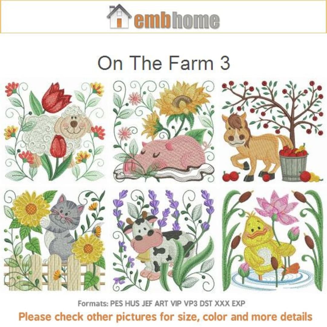 On the Farm Embroidery Designs Instant Download 4x4 5x5 Hoop 10 Designs ...