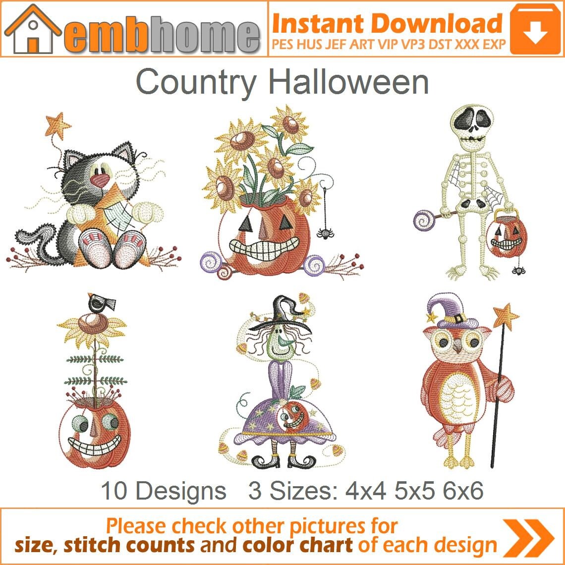 Country Halloween Primitive Machine Embroidery Designs Pack - Etsy