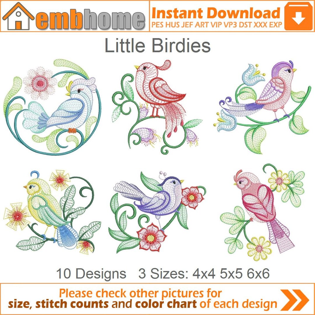 Little Birdies Machine Embroidery Designs Instant Download 4x4 5x5 6x6 ...