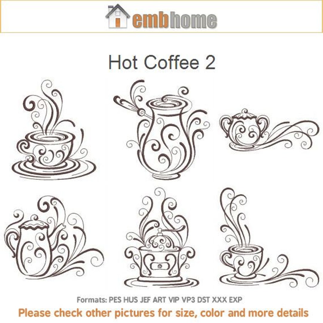 Hot Coffee Machine Embroidery Designs Instant Download 4x4 5x5 - Etsy