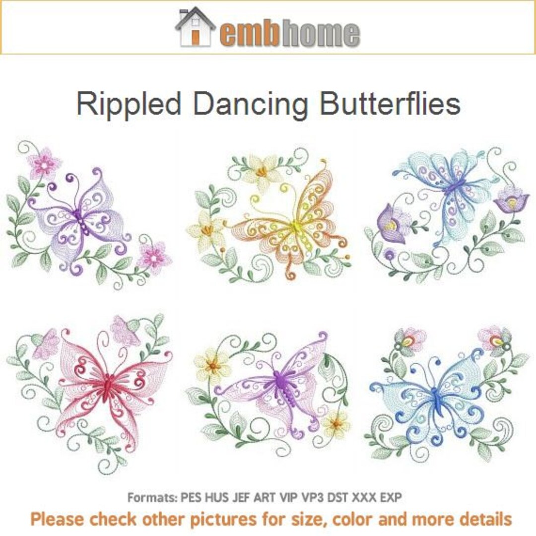 Rippled Dancing Butterflies Machine Embroidery Designs Instant - Etsy
