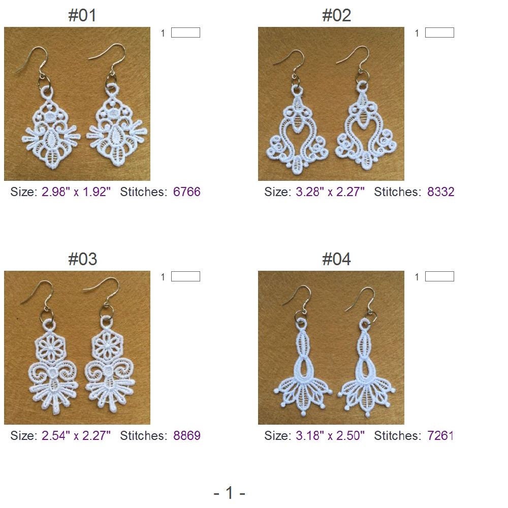 FSL Delicate Earrings Free Standing Lace Machine Embroidery - Etsy