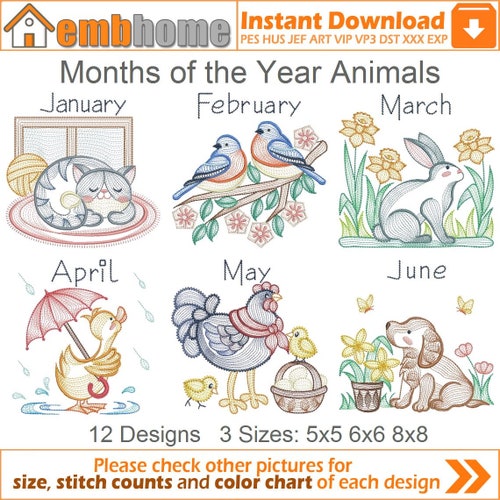 Months of the Year House Machine Embroidery Designs Instant - Etsy