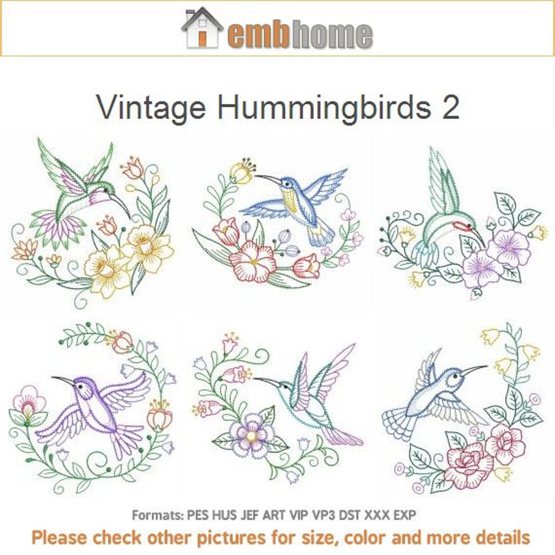 Vintage Hummingbirds Machine Embroidery Designs Instant - Etsy