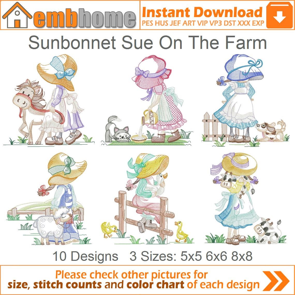 Sunbonnet Sue on the Farm Machine Embroidery Designs Pack - Etsy