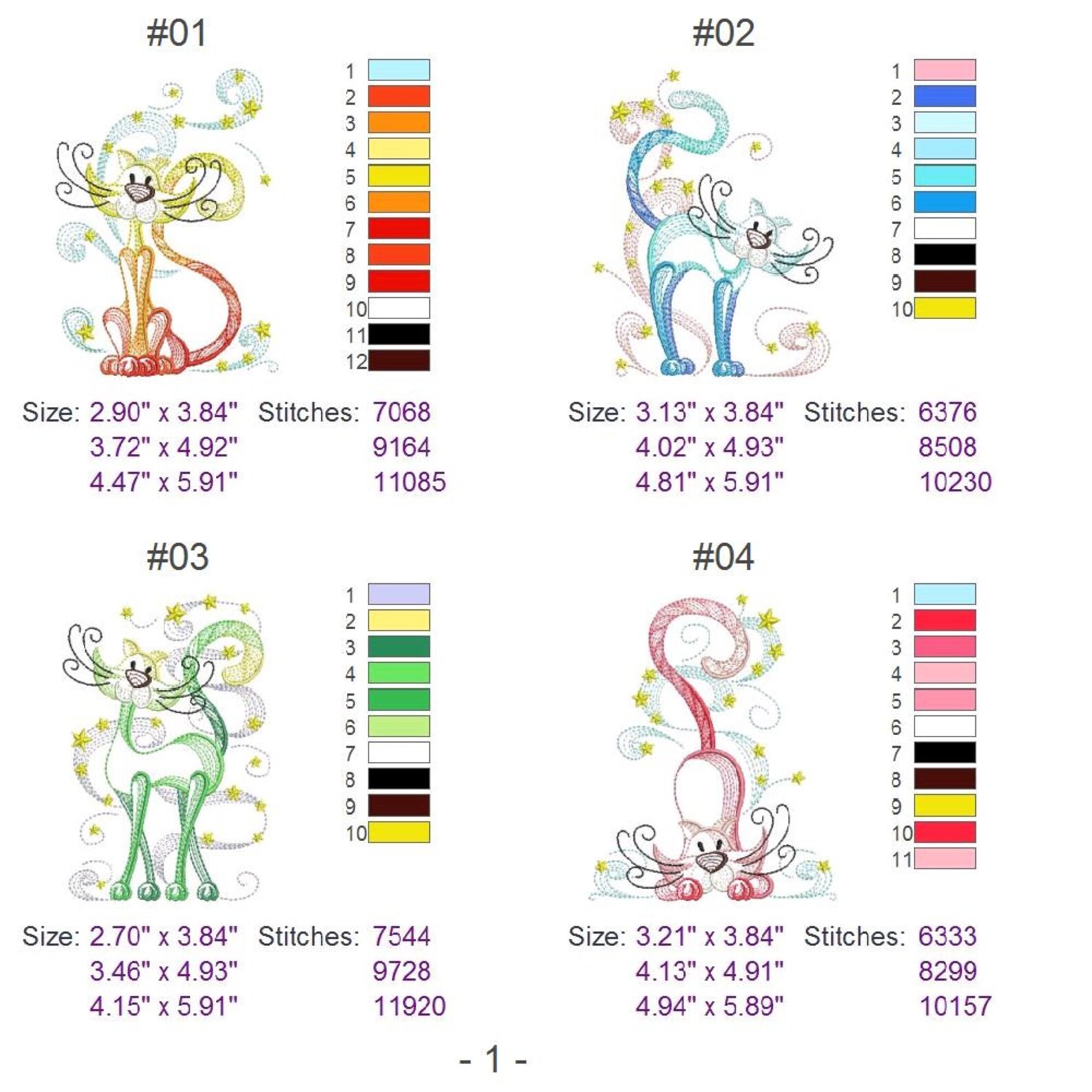 Elegant Cats Machine Embroidery Designs Pack Instant Download 4x4 5x5 ...