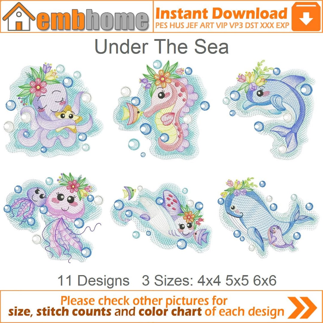 Under the Sea Machine Embroidery Designs Instant Download 4x4 5x5 6x6 ...