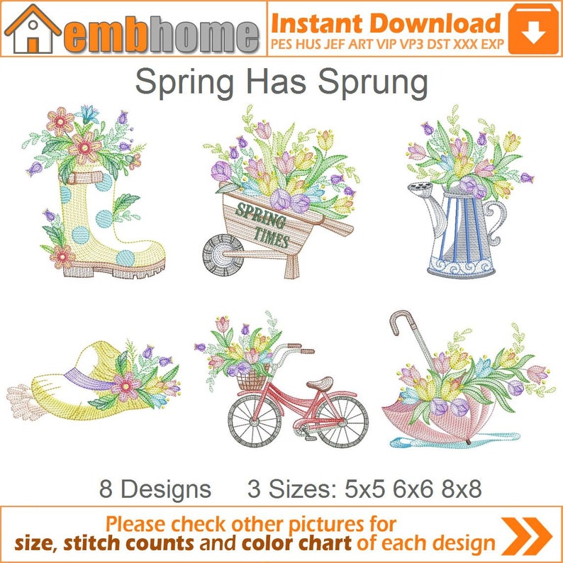 Spring Has Sprung Embroidery Designs Pack Instant Download 5x5 - Etsy