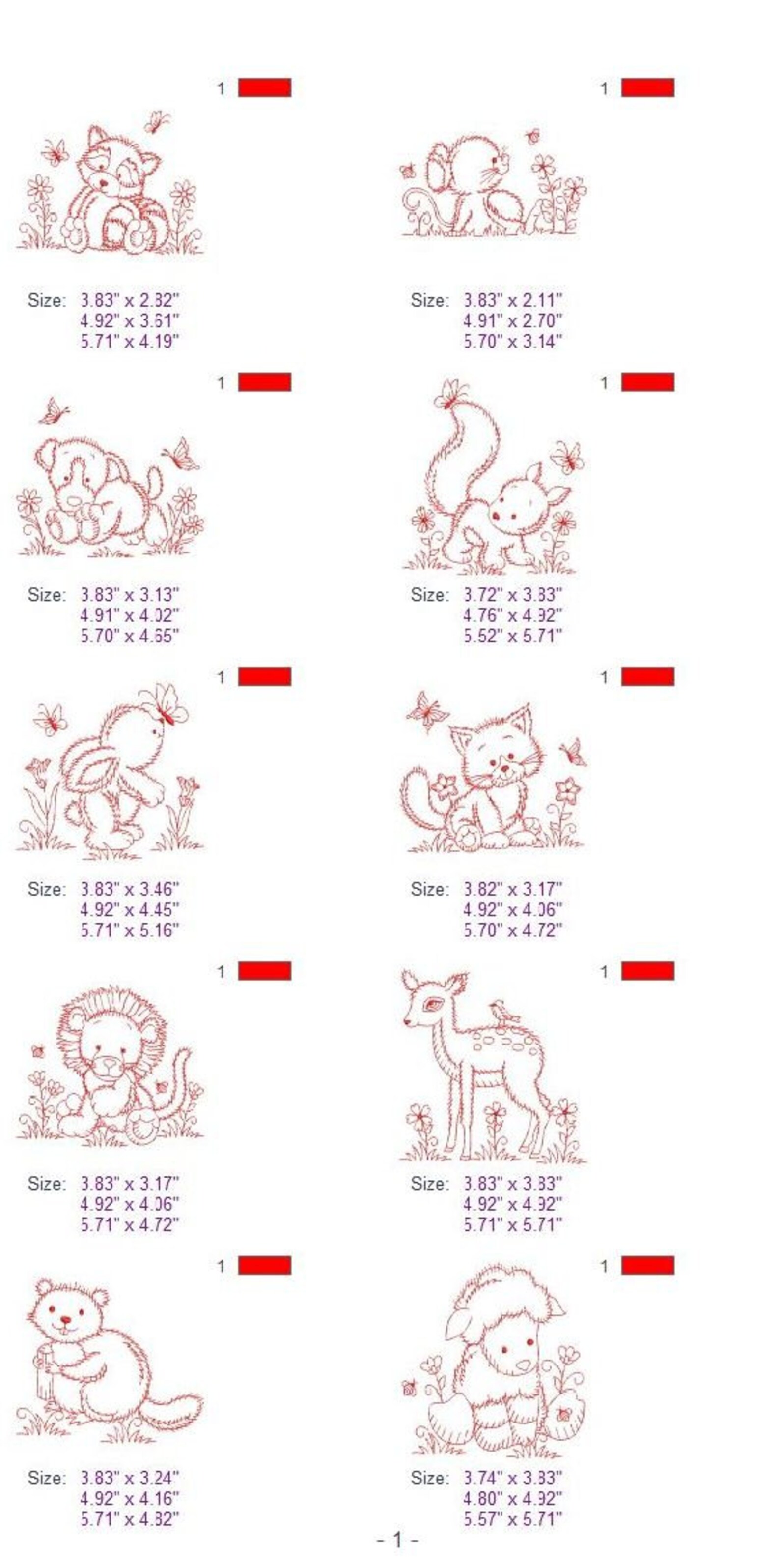 Redwork Baby Animals Machine Embroidery Designs Pack Instant - Etsy