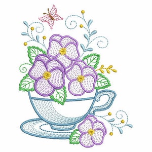 Teacup in Bloom Machine Embroidery Designs Pack Instant Download 4x4 ...