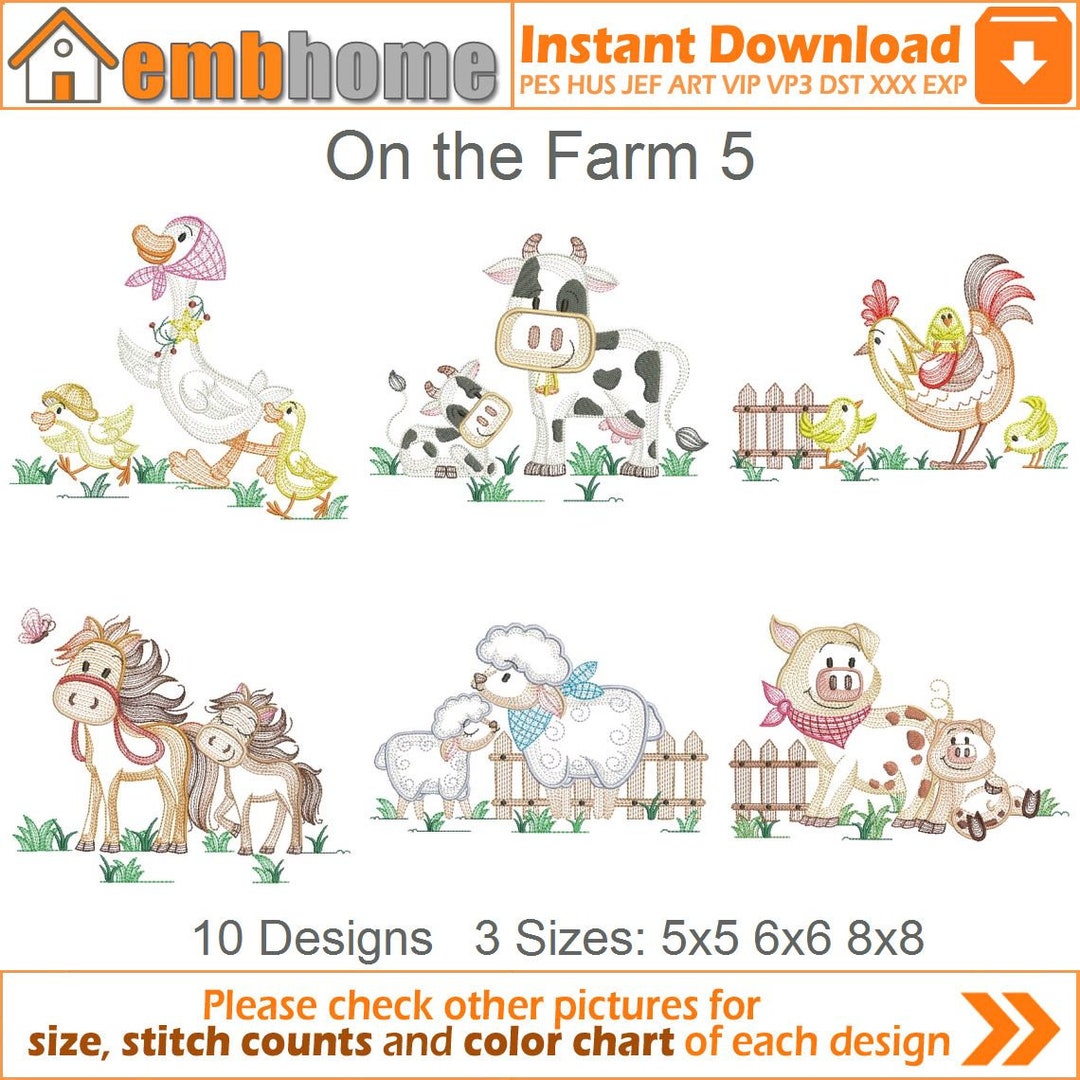 On the Farm Machine Embroidery Designs Pack Instant Download 5x5 6x6 ...