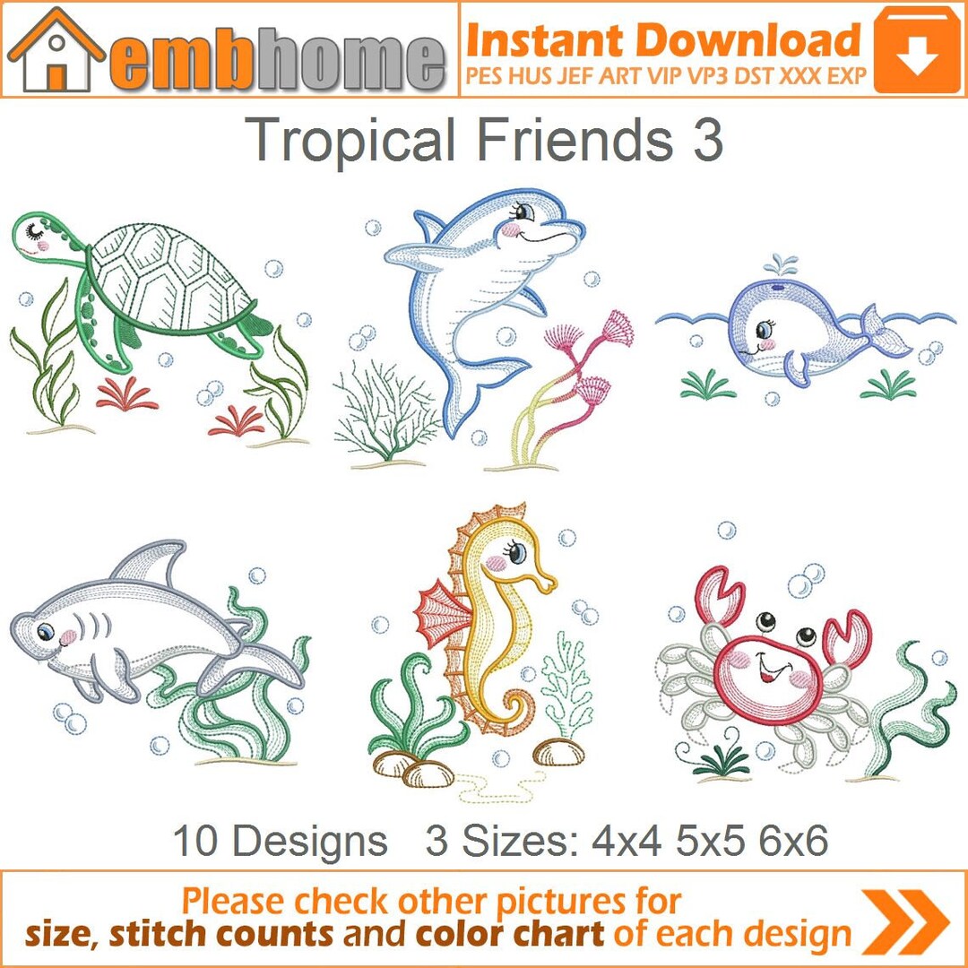 Tropical Friends Machine Embroidery Designs Instant Download 4x4 5x5 ...