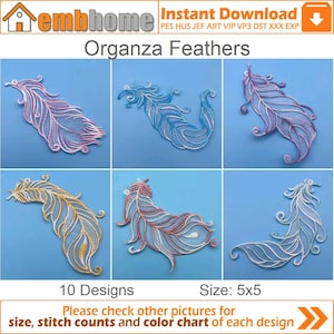 Organza Feathers Machine Embroidery Designs Instant Download 5x5 Hoop 10 Designs SHE5423 - Etsy