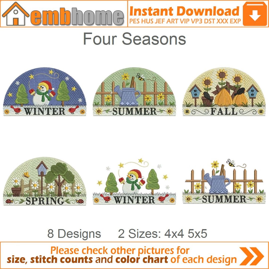 Four Seasons Machine Embroidery Designs Instant Download 4x4 5x5 Hoop 8 ...