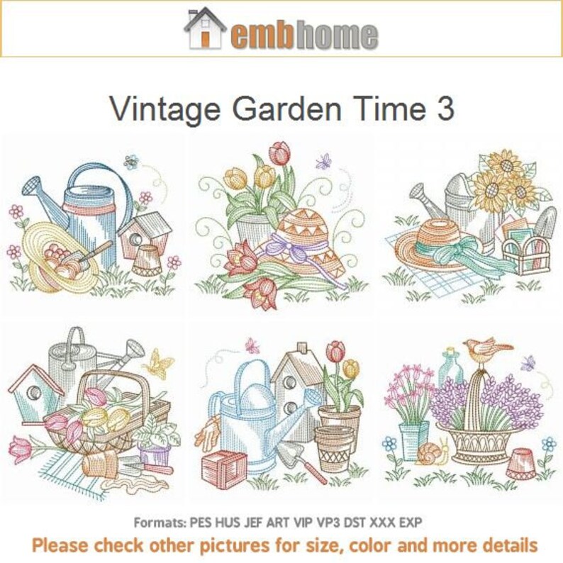 Vintage Garden Time Machine Embroidery Designs Pack Instant | Etsy