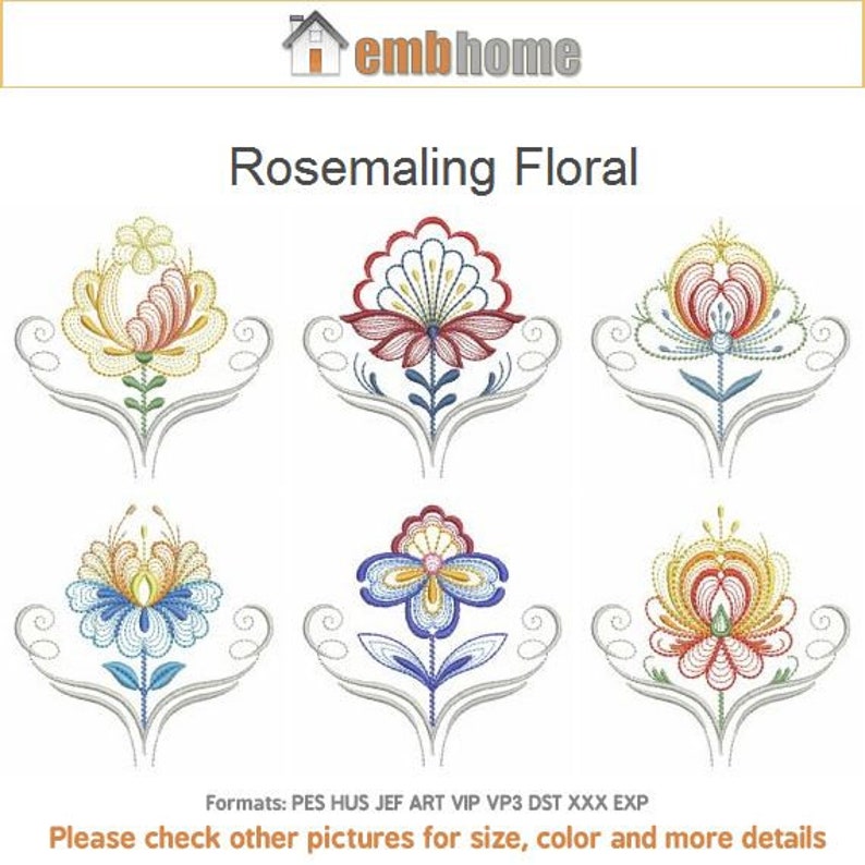 Rosemaling Floral Machine Embroidery Designs Pack Instant Download 4x4 ...