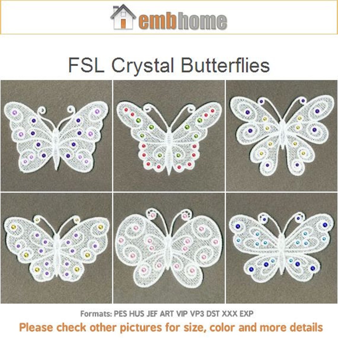 FSL Crystal Butterflies Ornament Free Standing Lace Machine Embroidery ...